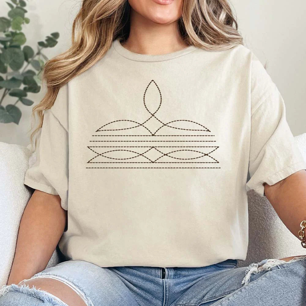 Boot Stitch Tee (Cream) – The Turquoise Leopard